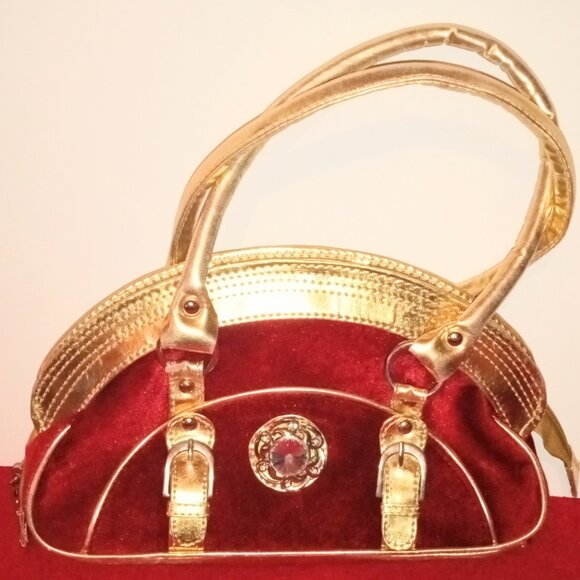 Bags | Beautiful Red Velvet Trimmed In Gold Small Purse | Poshmark